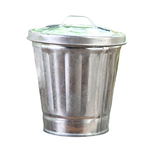 Yirepny Desktop Trash Can, Mini Wastebasket Trash Can with Lid, Bucket Shape Stainless Waste Bin, Garbage Trash Bin, Small Trash Can, Waste Basket, Recycle Can for Bathrooms, Kitchens, Offices Silver