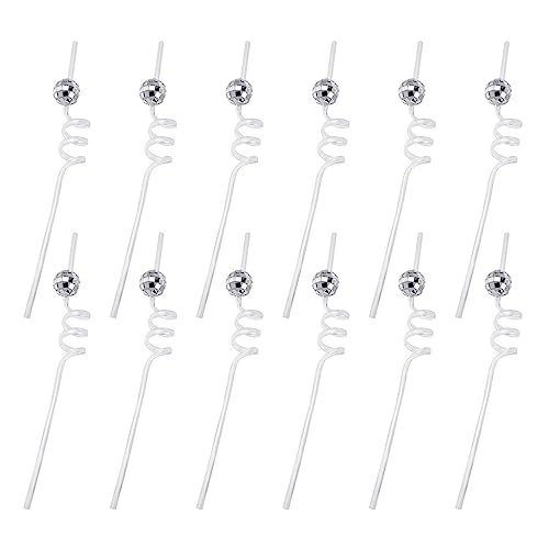 Yolev 12 Pack Disco Ball Straws Mirror Disco Ball Straws 70s Disco Decorative Straws Mini Disco Straw Decor Disco Party Decorations for Disco Party Home Bar Karaoke Birthday Party Wedding Christmas