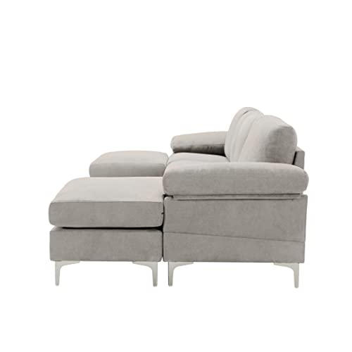 Eafurn U-Shaped Sectional w/Reversible Chaise Lounge and Ottoman, 128.3”5-Seater Convertible Corner Modern Design Comfy Sofa & Couch for Living Room Office, Light Grey