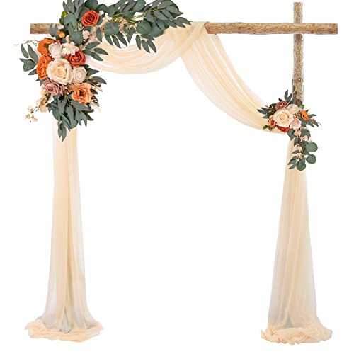 Mohoeey 20ft Ivory Wedding Curtains Arch Draping Fabric Ceremony Backdrop Decorations for Wedding Ceremony Party Ceiling Decor(2Panels)