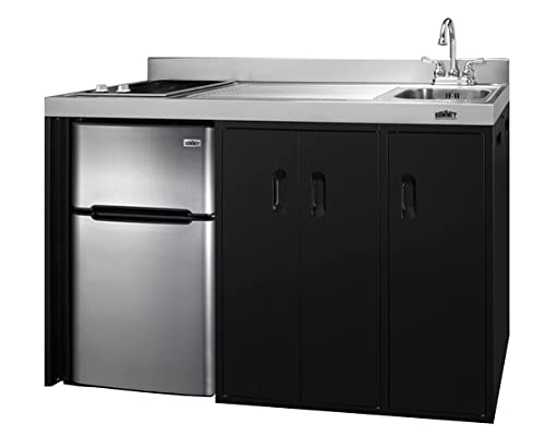 Summit Appliances CK54SINKR 54" Wide All-In-One Kitchenette, Sink and Faucet, 2-door Refrigerator-freezer, 2-burner Smooth-top Cooktop, Indicator Lights, Storage Compartments