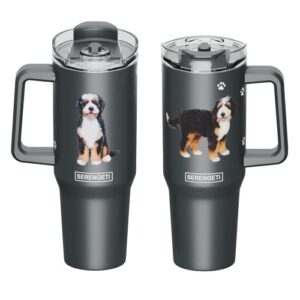 serengeti 40 oz ultimate tumbler with handle and straw - vacuum insulated tumbler with straw and lid - stainless steel travel mug for pet lovers - 3d designs of your favorite dog (bernadoodle)