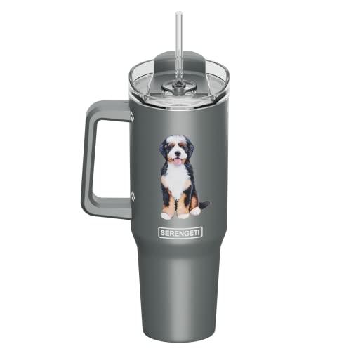 SERENGETI 40 Oz Ultimate Tumbler with Handle and Straw - Vacuum Insulated Tumbler with Straw and Lid - Stainless Steel Travel Mug for Pet Lovers - 3D Designs of your favorite Dog (Bernadoodle)