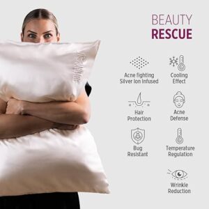 Complice Nation Premium Anti Acne Silk Pillowcase (W/Silver Tech) 100% Pure Mulberry Silk - 22Momme Highest Grade 6A Pillowcases for Hair and Skin, Breathable, Cooling, Anti-Aging, W/Pull Zipper.