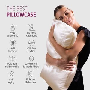 Complice Nation Premium Anti Acne Silk Pillowcase (W/Silver Tech) 100% Pure Mulberry Silk - 22Momme Highest Grade 6A Pillowcases for Hair and Skin, Breathable, Cooling, Anti-Aging, W/Pull Zipper.