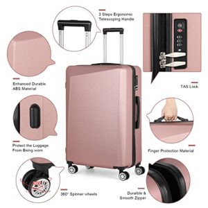 PINPON 3 Piece Luggage Sets, Hard Luggage Sets with TSA Lock, Carry On Luggage with Double Spinner Wheels for Women Men, Travel Suitcase Lightweight (20/24 / 28, Rosegold)