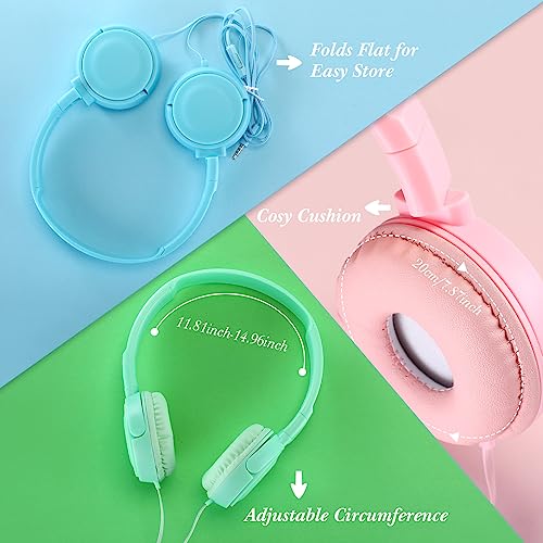 Kanayu 20 Pcs Classroom Headphones Bulk On Ear 3.5mm Wired Headphones for School Macaron Kids Wired Headphones Bulk Adjustable Multi Color Headphones for Kids Adults School Library Computers, 5 Colors