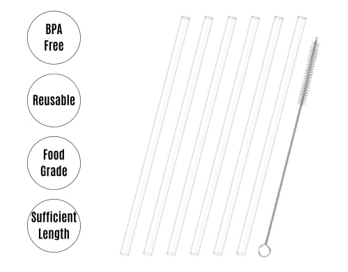 Clear Replacement Straws for Stanley Quencher H.20 Tumbler, Clear Replacement Straws for Simple Modern Tumbler, 6 Pack Reusable Straws with Cleaning Brush, Compatible with 40oz/30oz Tumbler