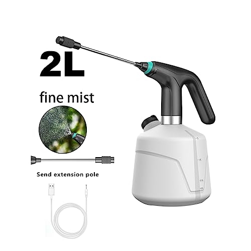 Electric Water Sprayer - 1/2 Gallon Sprayer Automatic Plant Mister Spray Bottle 2L Watering Can Fine Mist Sprayer for Indoor Outdoor Plants Garden Sprayer (White)