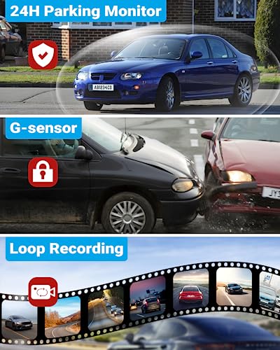 Dash Cam Front 1080P FHD Dash Camera for Cars with 2" Screen Dashboard Cam 170°Wide Angle WDR Parking Mode Accident Lock Night Version G-Sensor Loop Recording 24H Parking Monitoring Support 128GB Max