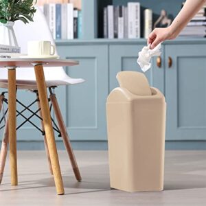 Hoolerry 2 Pcs 3 Gallon Plastic Kitchen Garbage Can Slim Kitchen Trash Can with Lid Small Trash Bin with Swing Lid for Bathroom Office Bedroom Kitchen Waste Outdoor, 5.6 x 9.1 x 16.1 Inches (Beige)