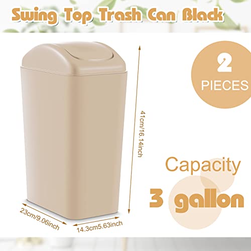 Hoolerry 2 Pcs 3 Gallon Plastic Kitchen Garbage Can Slim Kitchen Trash Can with Lid Small Trash Bin with Swing Lid for Bathroom Office Bedroom Kitchen Waste Outdoor, 5.6 x 9.1 x 16.1 Inches (Beige)