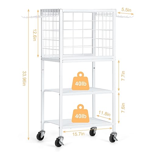 Home Gym Storage Rack, Workout Equipment Storage, Weight Rack for Dumbbells, Yoga Mat Storage Rack, Exercise Equipment Storage with Hooks Gym Organizers with Wheels for Yoga Block, Resistance Band, White