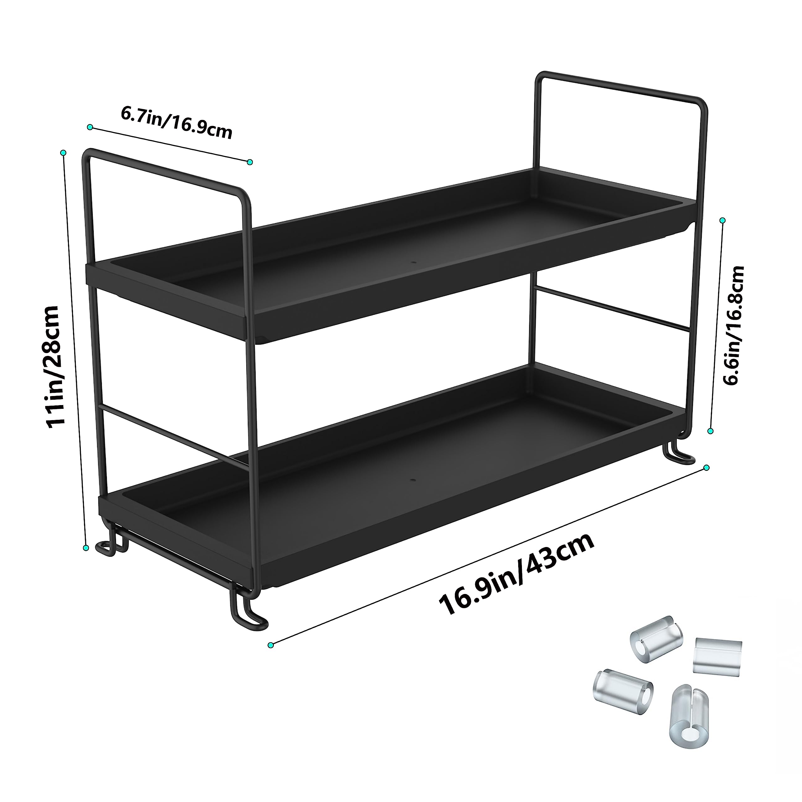 NLBTW 2-Tier Bathroom Countertop Organizer, Kitchen Spice Rack or Vanity Tray Makeup Shelf Skincare Lotion Cosmetics Perfume Organizers Bedroom Storage Tray (Black & Black)