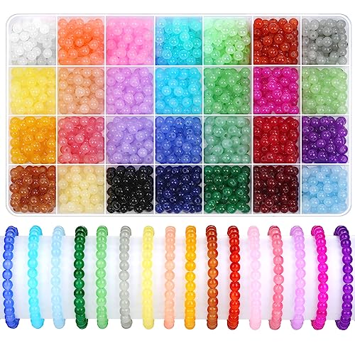 shynek 1400 Piecess 6mm Round Glass Beads for Jewelry Making, 28 Colors Crystal Beads for Bracelets Jewelry Making and DIY Crafts