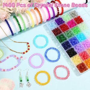 shynek 1400 Piecess 6mm Round Glass Beads for Jewelry Making, 28 Colors Crystal Beads for Bracelets Jewelry Making and DIY Crafts