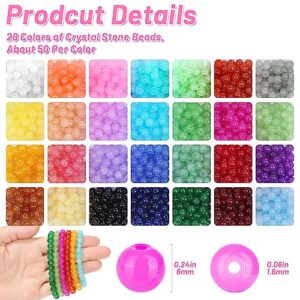 shynek 1400 Piecess 6mm Round Glass Beads for Jewelry Making, 28 Colors Crystal Beads for Bracelets Jewelry Making and DIY Crafts