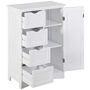 SUPER DEAL Freestanding Bathroom Floor Storage Cabinet with 4 Drawers and Adjustable Shelves, Living Room Entryway Home Furniture Storage Organizer Unit, White¡­