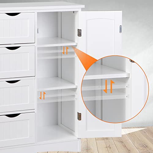 SUPER DEAL Freestanding Bathroom Floor Storage Cabinet with 4 Drawers and Adjustable Shelves, Living Room Entryway Home Furniture Storage Organizer Unit, White¡­