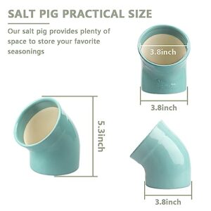 Salt Pig, Dishwasher Safe Ceramic Salt Cellar Modern and Minimalist, Salt Pig Ceramic for Convenient Access to Seasoning, Wide Caliber Salt Holder for Counter, Mint Green