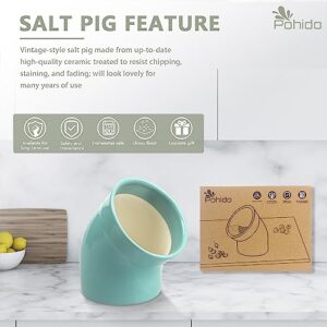 Salt Pig, Dishwasher Safe Ceramic Salt Cellar Modern and Minimalist, Salt Pig Ceramic for Convenient Access to Seasoning, Wide Caliber Salt Holder for Counter, Mint Green