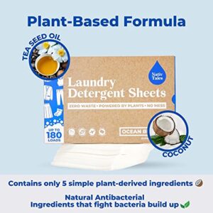 Laundry Detergent Sheets Travel Nativ Tales, Laundry Sheets Detergent with Easily Dissolved of Zero Plastic Waste and Exclusive Formula for Sensitive Skin, 180 Loads- Ocean Breeze Scent