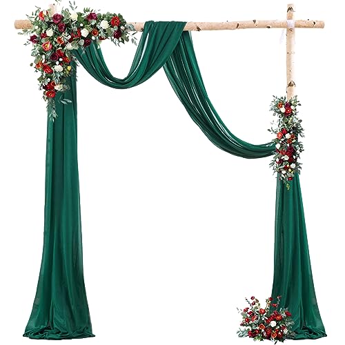 PARTISKY Wedding Arch Draping Fabric, 1 Panel 28" x 19Ft Emerald Green Wedding Arch Drapes Sheer Backdrop Curtain for Wedding Ceremony Party Ceiling Decor