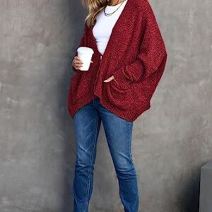 Sidefeel Fall Sweaters for Women 2023 Long Sleeve V Neck Button Bown Open Front Casual Oversized Chunky Knit Pullover Sweaters Medium Burgundy