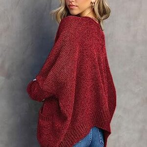 Sidefeel Fall Sweaters for Women 2023 Long Sleeve V Neck Button Bown Open Front Casual Oversized Chunky Knit Pullover Sweaters Medium Burgundy