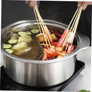 Happyyami 1pc Stainless Steel Skewer Pot Soup Pot with Lid Ramen Cooker Korean Pots for Cooking Hot Pot Shabu Shabu Hot Pot Divided Hot Pot Induction Thicken Pot Kitchen Gadget Small Pot