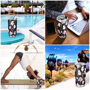 GUIJI Pink Black Flamingo 20oz Stainless Steel Tumbler with Lid and Straw，Vacuum Insulated Water Coffee Tumbler Cup，Sweat-proof Spill-Proof Travel Mug for Hot & Cold Drinks