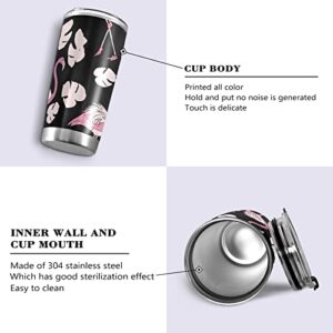 GUIJI Pink Black Flamingo 20oz Stainless Steel Tumbler with Lid and Straw，Vacuum Insulated Water Coffee Tumbler Cup，Sweat-proof Spill-Proof Travel Mug for Hot & Cold Drinks