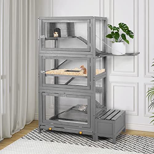 Hamster Cage 55" H 6-Tier Large Critter Nation Cage for Chinchilla Ferret Rat Squirrel Lizard Chameleon Small Animal W/Removable Tray and Wide Ramp, Anti-Chewing, Grey