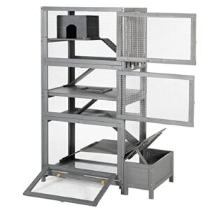 Hamster Cage 55" H 6-Tier Large Critter Nation Cage for Chinchilla Ferret Rat Squirrel Lizard Chameleon Small Animal W/Removable Tray and Wide Ramp, Anti-Chewing, Grey