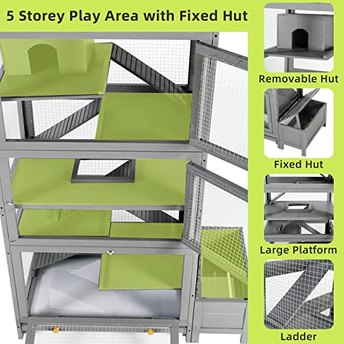 Hamster Cage 55" H 6-Tier Large Critter Nation Cage for Chinchilla Ferret Rat Squirrel Lizard Chameleon Small Animal W/Removable Tray and Wide Ramp, Anti-Chewing, Grey