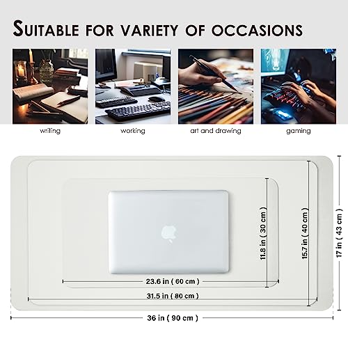 Leather Desk Mat - Non-Slip PU Desk Pad for Office and Home - Desk Organization and Accessories - Ideal for Large Mouse Pad and Desk Mats on Top of Desks (White,31.5"x 15.7")