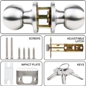 GSCZ Door Knob with Key for Bedroom Door Locks with Keys, Stainless Steel Doorknob with Lock and Key, Ball Door Handle with Key Doorknob with Lock and Key