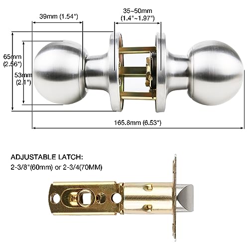 GSCZ Door Knob with Key for Bedroom Door Locks with Keys, Stainless Steel Doorknob with Lock and Key, Ball Door Handle with Key Doorknob with Lock and Key