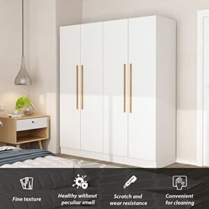 FAMAPY 4 Door Wardrobe Armoires and Wardrobes with Storage Shelevs, Armoire Wardrobe Closet with Hanging Rod, Wooden Handles, Armoire Closet for Bedroom White (63”W x 19.7”D x 70.9”H)