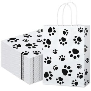 Blulu 50 Pcs Puppy Dog Gift Bag, 6.3 x 3.1 x 8.6 Inch Paw Print Gift Bags with Paper Twist Handles, Paw Print Goodie Bags Dog Treat Bag for Dog Puppy Pet Party Favors Paw Print Party Supplies