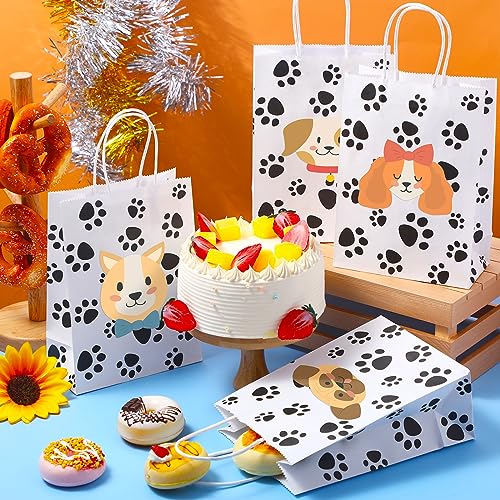 Blulu 50 Pcs Puppy Dog Gift Bag, 6.3 x 3.1 x 8.6 Inch Paw Print Gift Bags with Paper Twist Handles, Paw Print Goodie Bags Dog Treat Bag for Dog Puppy Pet Party Favors Paw Print Party Supplies