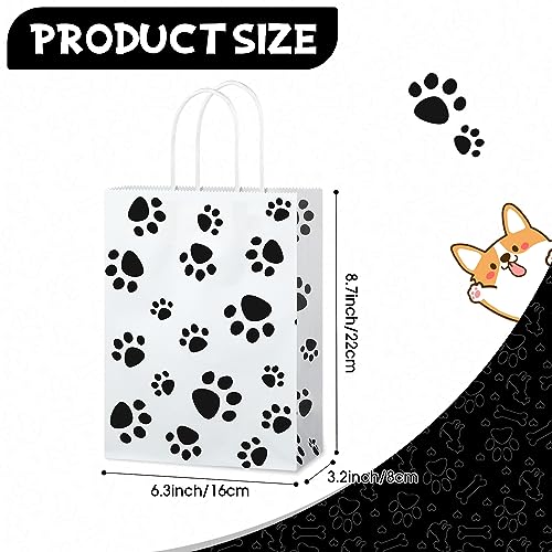 Blulu 50 Pcs Puppy Dog Gift Bag, 6.3 x 3.1 x 8.6 Inch Paw Print Gift Bags with Paper Twist Handles, Paw Print Goodie Bags Dog Treat Bag for Dog Puppy Pet Party Favors Paw Print Party Supplies