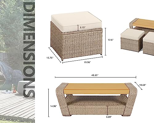 LEISU Outdoor Patio Furniture Sets 3 Pieces Wicker Rattan Outdoor Sectional Sofa Conversation Set for Garden Balcony Backyard Porch (Grey-Ottoman*2+Coffee Table)