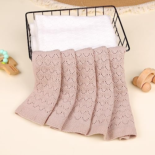 JNBLDA Baby Knitted Blankets Newborn Blanket Toddler Security Blanket Soft Cotton Knit Neutral Swaddle Blankets for Boys and Girls Light Khaki 40X30 Inches