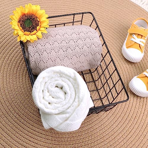 JNBLDA Baby Knitted Blankets Newborn Blanket Toddler Security Blanket Soft Cotton Knit Neutral Swaddle Blankets for Boys and Girls Light Khaki 40X30 Inches