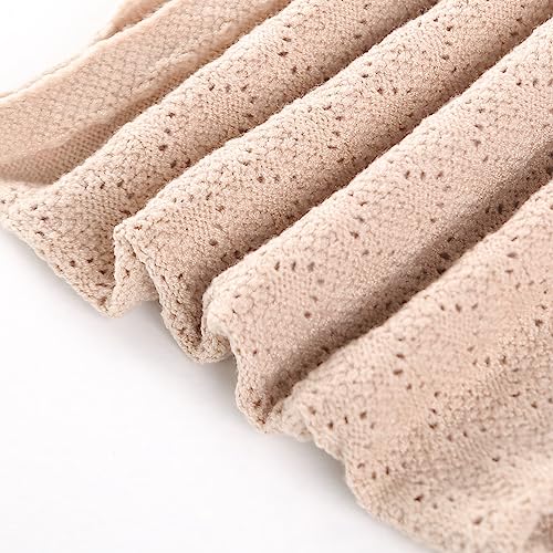 JNBLDA Baby Knitted Blankets Newborn Blanket Toddler Security Blanket Soft Cotton Knit Neutral Swaddle Blankets for Boys and Girls Light Khaki 40X30 Inches