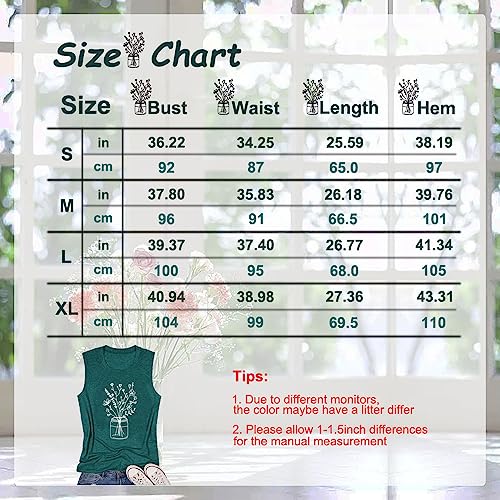 Hunnytia Women's Floral Plants Graphic Shirts Nature Sunflower Pattern Printed Tank Tops Athletic Camping Hiking Muscle Camis,Green L