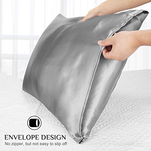 AIMTOP Satin Pillowcases for Hair and Skin, Dark Grey Silk Pillowcases Standard Size Set of 2, Lightweight Soft Microfiber Pillow Case with Envelope Closure (20x30Inches)