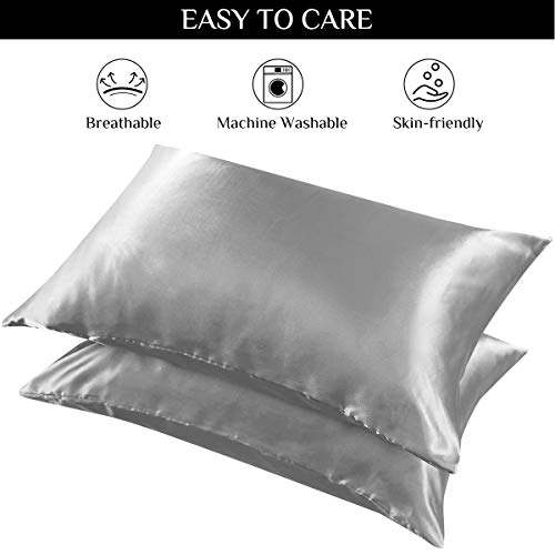 AIMTOP Satin Pillowcases for Hair and Skin, Dark Grey Silk Pillowcases Standard Size Set of 2, Lightweight Soft Microfiber Pillow Case with Envelope Closure (20x30Inches)