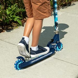 Jetson Jurassic World Dominion 2-Wheel Kick Scooter, LED Lights on Stem & Light-Up Wheels, Lightweight Frame, Height-Adjustable Handlebar, Lean-to-Steer System, Easy-Fold Mechanism, Ages 5+